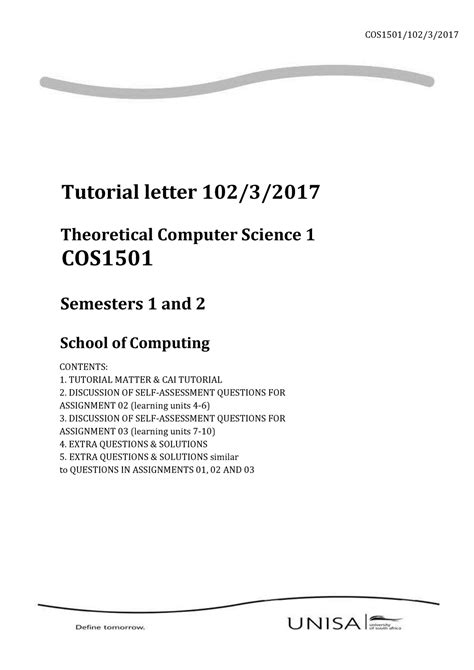 B Tutorial Letter COS Tutorial Letter Theoretical Computer