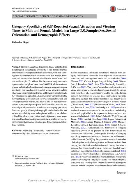 Category Specificity Of Self Reported Sexual Attraction And Viewing Times To Male And Female