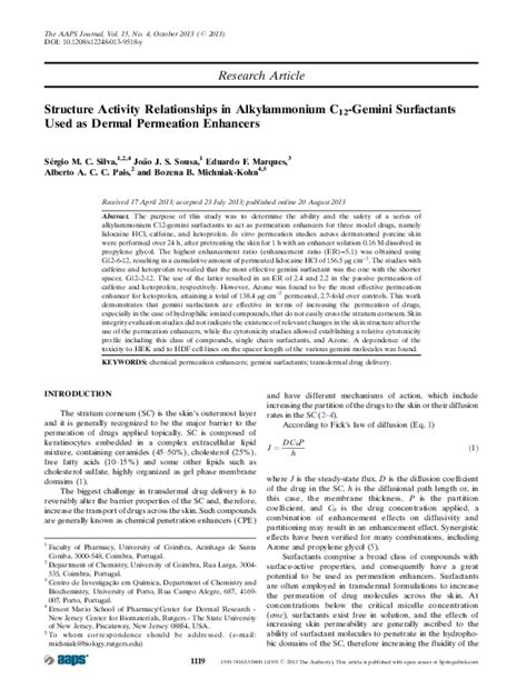Pdf Structure Activity Relationships In Alkylammonium C12 Gemini
