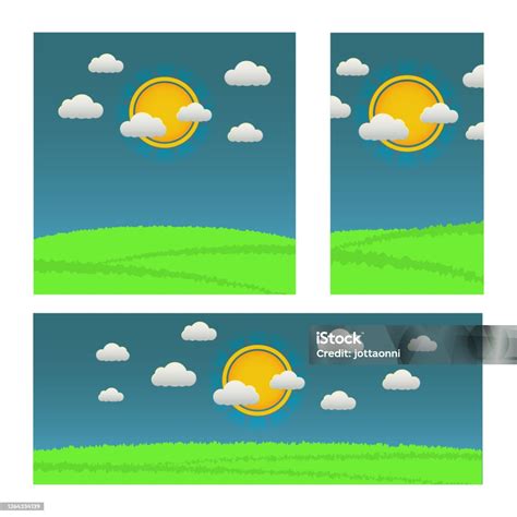 卡通天氣五顏六色的背景景觀夏日場景太陽 雲 天空向量插圖向量圖形及更多一組物體圖片 一組物體 全景 卡通 Istock