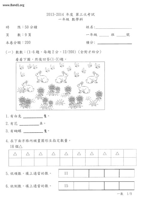 ★ 小一數學試卷pdf P1 Maths Past Paper 大量中小學試卷pdf試題下載 ★