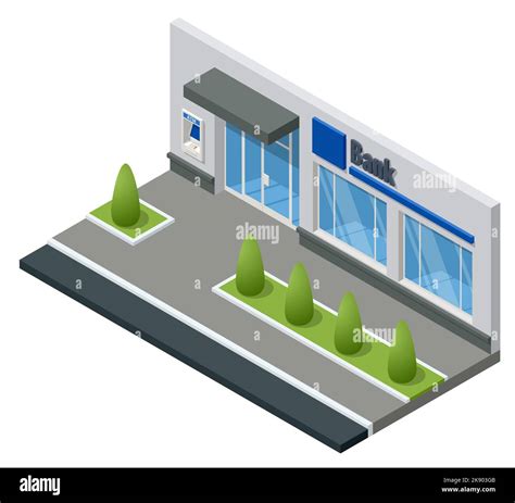 Isometric Bank Branch Office Building Isolated On White Financial