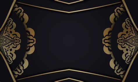 고급스러운 금색 패턴과 로고 또는 텍스트를 위한 공간이 있는 검정 배너 프리미엄 벡터