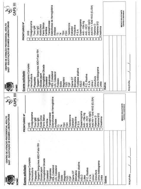 Solicitação De Exames Laboratoriais Pdf