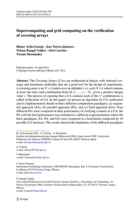 Pdf Supercomputing And Grid Computing On The Verification Of Covering Arrays