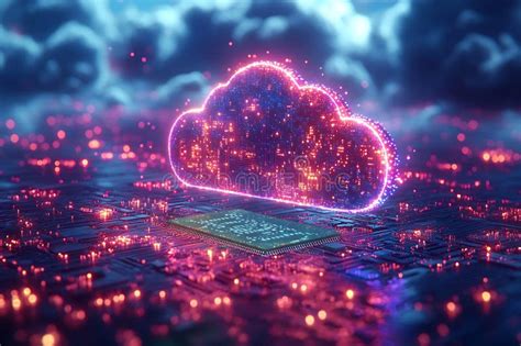 Futuristic Cloud Computing Neon Cloud Data Center Server Illustration