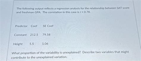 Solved The Following Output Reflects A Regression Analysis