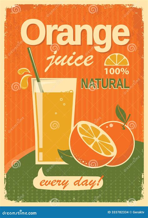 Orange Fruit Juice Vintage Poster Vector Summer Fresh Juice