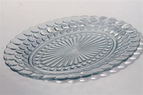 Vintage Anchor Hocking Bubble Pattern Platters Sapphire Blue