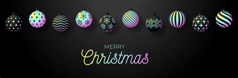 크리스마스 인사말 카드 홀로그램 호일 Bauble 공 메리 크리스마스와 무지개 빛깔의 현실적인 축제 볼 그라데이션 홀로그램 색조와 새해 복 막힌 배너 벡터 일러스트레이션