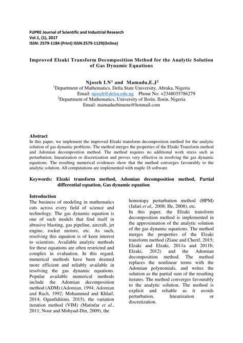Pdf Improved Elzaki Transform Decomposition Method For The Analytic