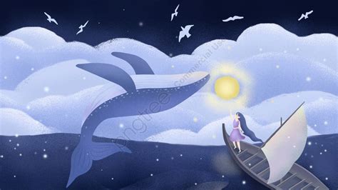 원래 손으로 그린 그림 보드에 소녀와 깊은 바다 일러스트 고래 치료 심해 고래 대양 바다 일러스트 Pngtree 로열티 무료 그림 고래 일러스트레이션