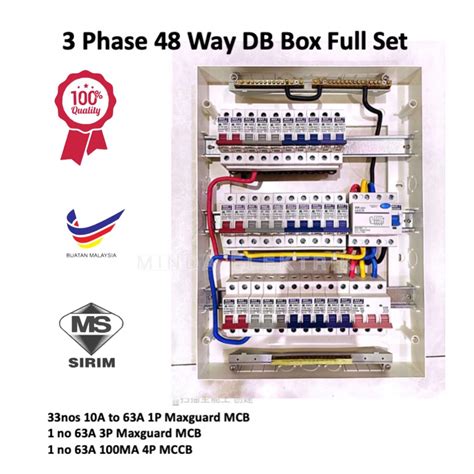 3 Phase Db Box 48 Way 63a Maxguard Full Set Mcb 10 63a Distribution