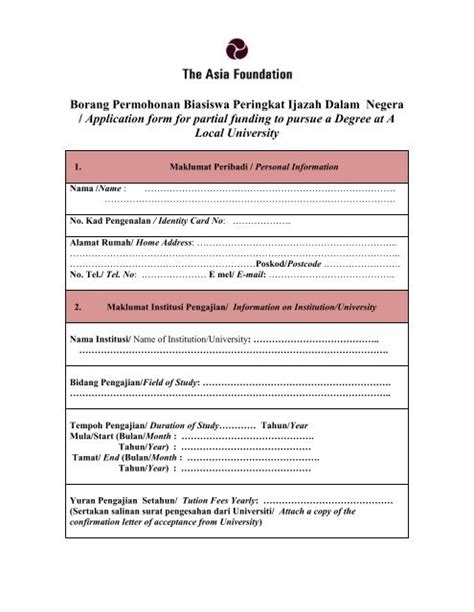 Borang Permohonan Biasiswa Peringkat Ijazah Dalam Myum