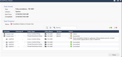 solved policy installation failed on gateway error code check