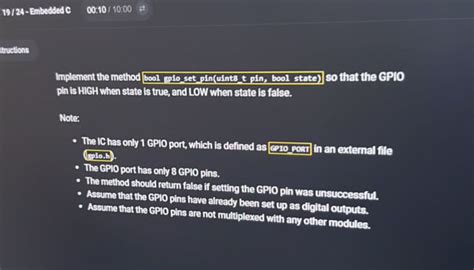 Implement The Method Bool Gpiosetpin Uint8t Pin Bool State So That The