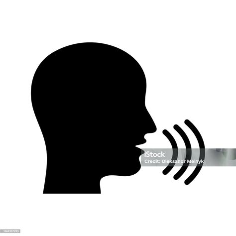 음성 아이콘입니다 음파가 있는 벡터 헤드 실루엣 음성 인식 채팅 토크 받아쓰기를 위한 아이콘입니다 말하기에 대한 스톡 벡터 아트