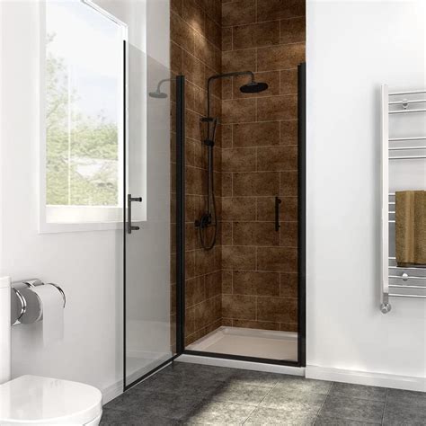 Sunny Shower 14 Inch 6mm Clear Tempered Glass Black Frameless Pivot