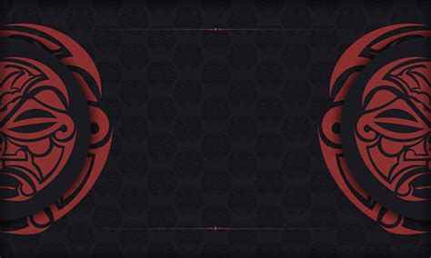 신들의 가면이 달린 검은 색 배너와 텍스트와 로고를 위한 장소 폴리시니아 스타일 패턴의 얼굴이 있는 엽서 디자인 마야에 대한 스톡 벡터 아트 및 기타 이미지 Istock