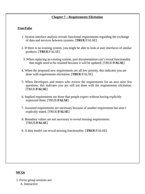 Chapter 7 Questions With Answers Requirements Elicitation Pdf