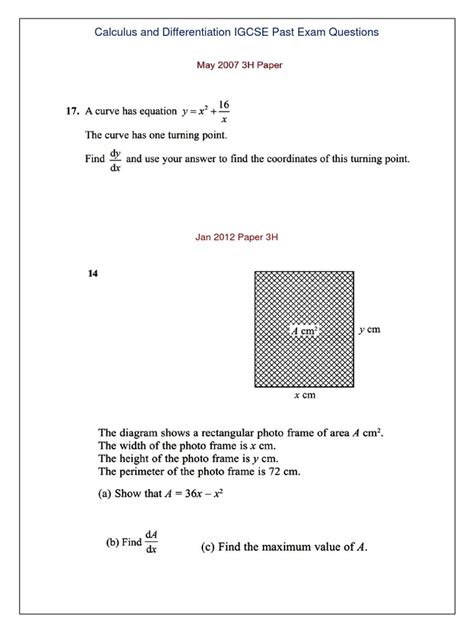 Applied Differentiation Igcse Past Exam Questions Pdf Pdf