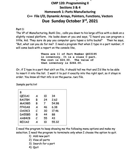 Cmp 120 Programming Ii Sections 3 And 4 Homework 1