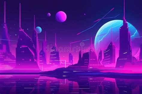 Futuristic Neon City Generate Ai Stock Illustration Illustration Of