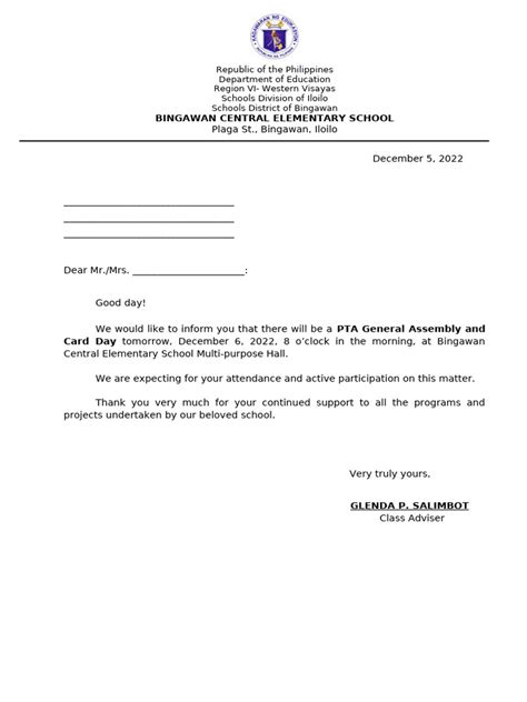 Pta Gen Assembly Letter Pdf