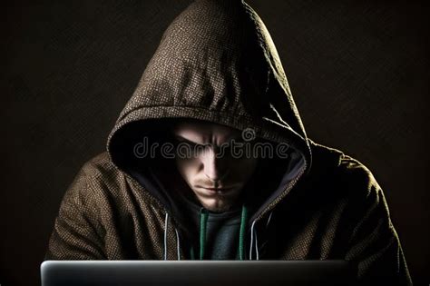 Hacker In Hoodie Breaking Into Data Server Dark Theme Generative Ai