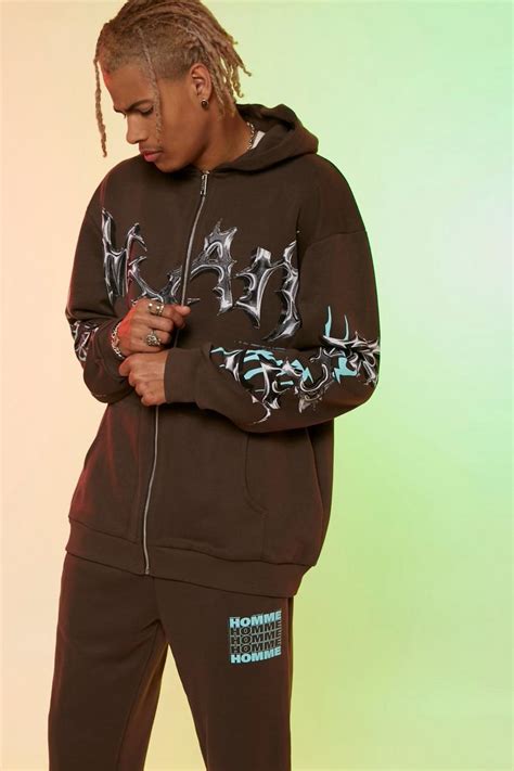 Tall Oversized Homme Graphic Zip Thru Hoodie Boohoo
