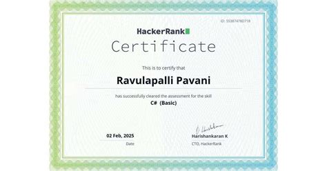 Hackerrank Skill Certificate Pavani Ravulapalli