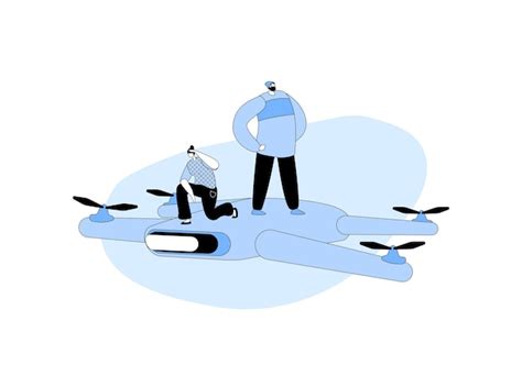 Premium Vector Tiny Male And Female Characters Flying On Huge Drone