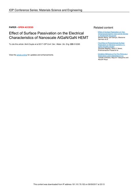 Pdf Effect Of Surface Passivation On The Electrical Characteristics