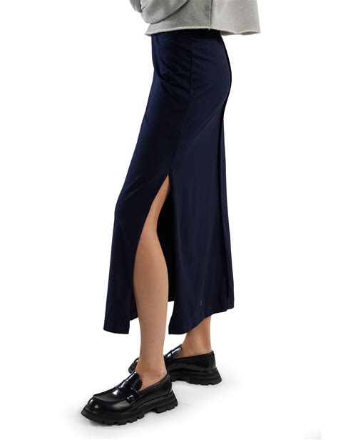 Lux Jersey Max Maxi Side Slit Skirt Navy L E S T I E N