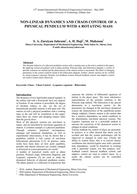 Pdf Non Linear Dynamics And Chaos Control Of A Physical Pendulum With