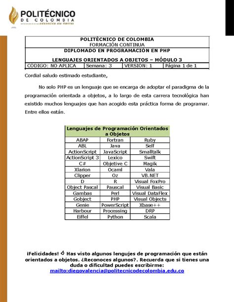 Módulo 3 Lenguajes Orientados A Objetos PolitÉcnico De Colombia FormaciÓn Continua Diplomado