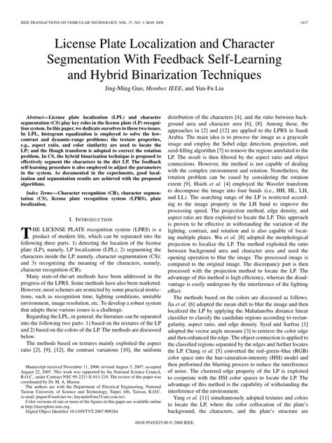 Pdf License Plate Localization And Character Segmentation With Feedback Self Learning And