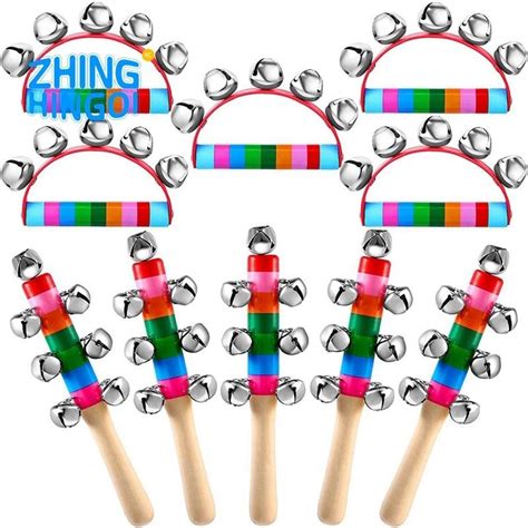 10 Pcs Hand Bells Rainbow Handle Sleigh Bells Handhold Wooden Bells
