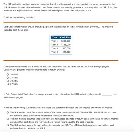 Solved The Internal Rate Of Return Irr Refers To The