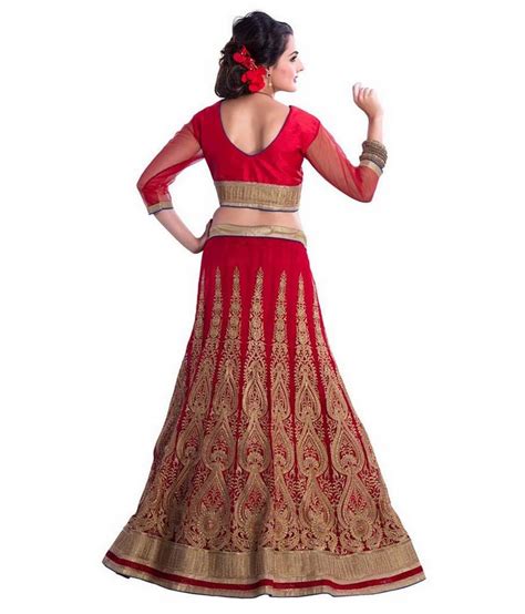 Red Embroidered Net Unstitched Bridal Lehengas Sai Silk 881561