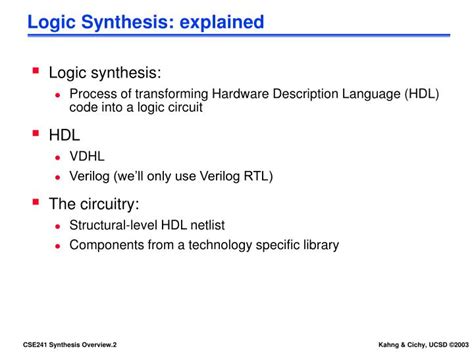 PPT CSE241A VLSI Digital Circuits Winter 2003 Recitation 3 Synthesis PowerPoint Presentation