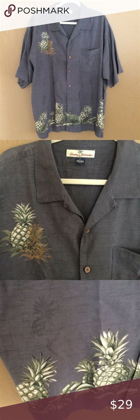 Tommy Bahama Gray Pineapple Button Down Casual Silk Shirt Mens Size Xl