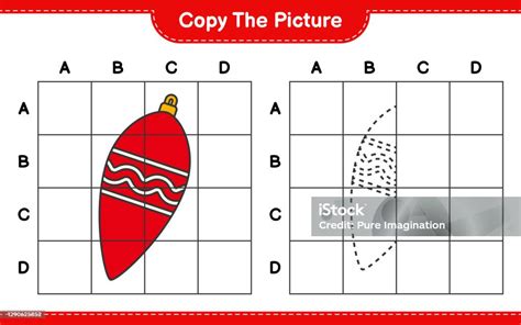 그림을 복사 그리드 라인을 사용하여 크리스마스 빛의 사진을 복사합니다 교육 어린이 게임 인쇄 워크 시트 벡터 일러스트레이션 0