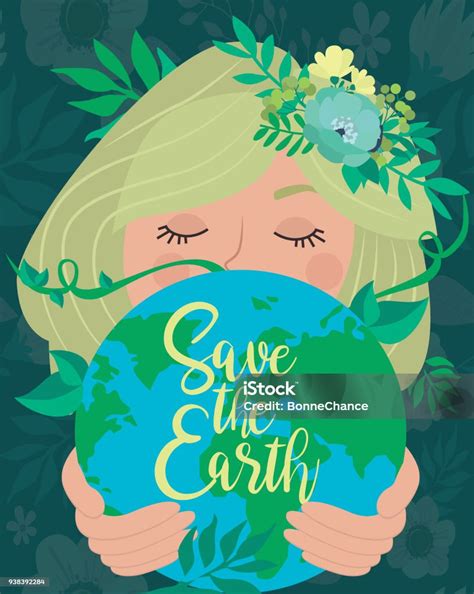 Earth Day Poster Mit Planeten Und Mädchen Weltumwelttaghintergrund