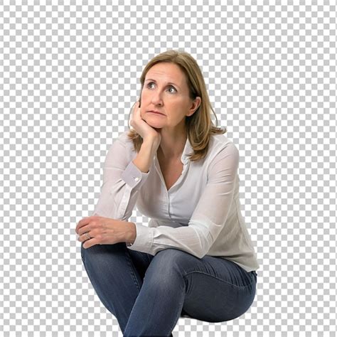 Premium Psd Thoughtful Woman Sitting Png