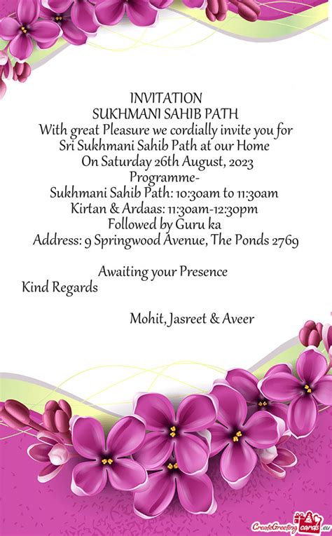 Sukhmani Sahib Path 1030am To 1130am Free Cards