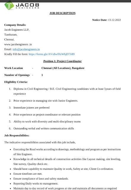 Site Qs Structural Engineer Vacancies In Tamilnadu Chennai