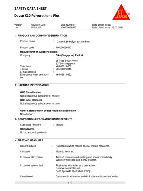 Davco K10 Polyurethane Plus Sds Pdf Environmental Science Labor