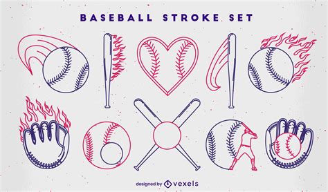 Baseball Stroke Elements Set Vector Download