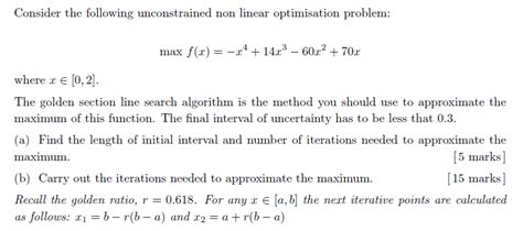 Solved Consider The Following Unconstrained Non Linear